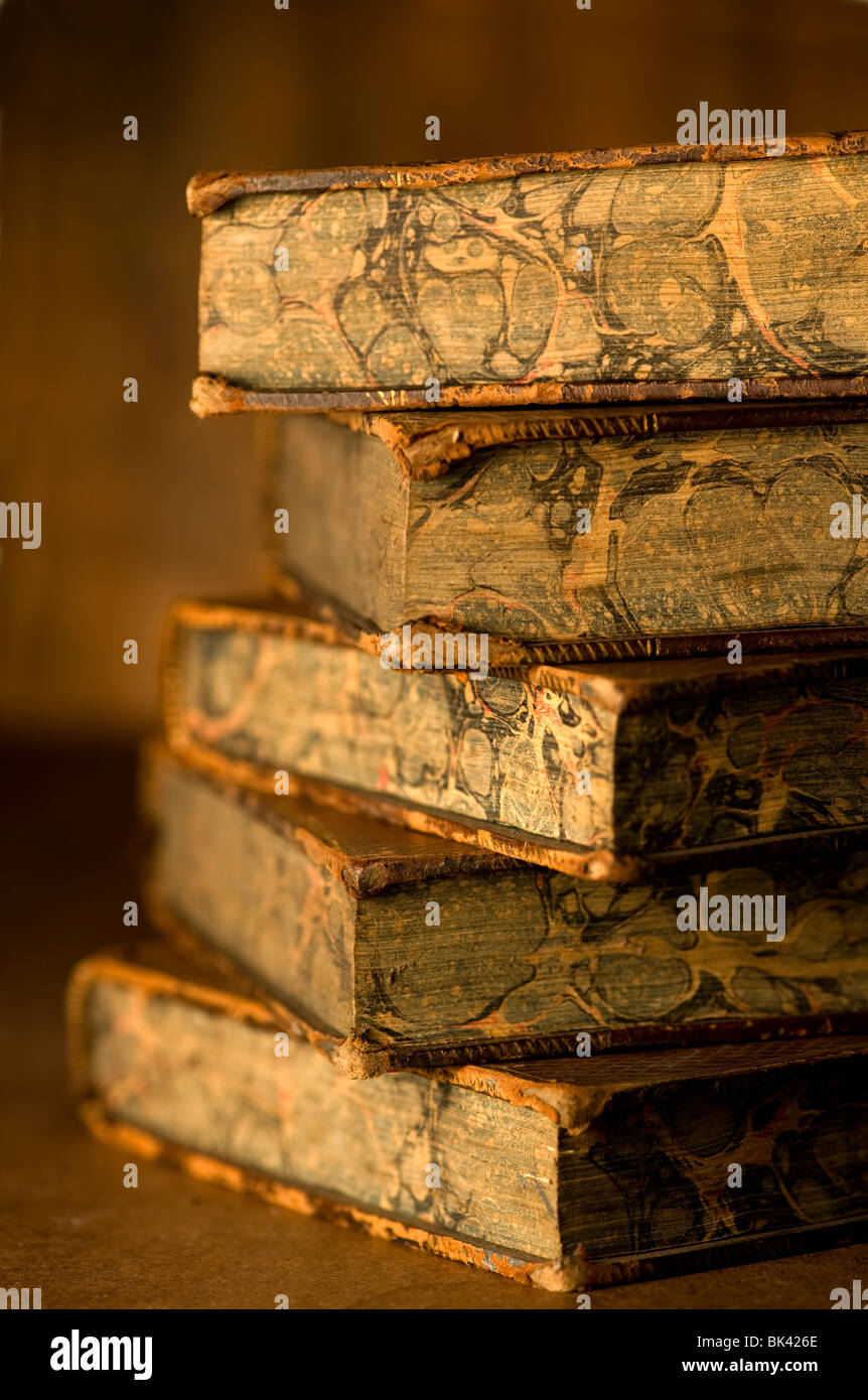 Antique, open, book, ready to read in dark wood environment Stock Photo ...
