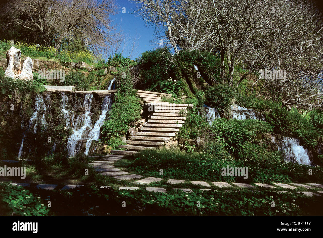 Waterfalls at Hagoshrim Kibbutz Resort in Upper Galilee, Israel Stock ...