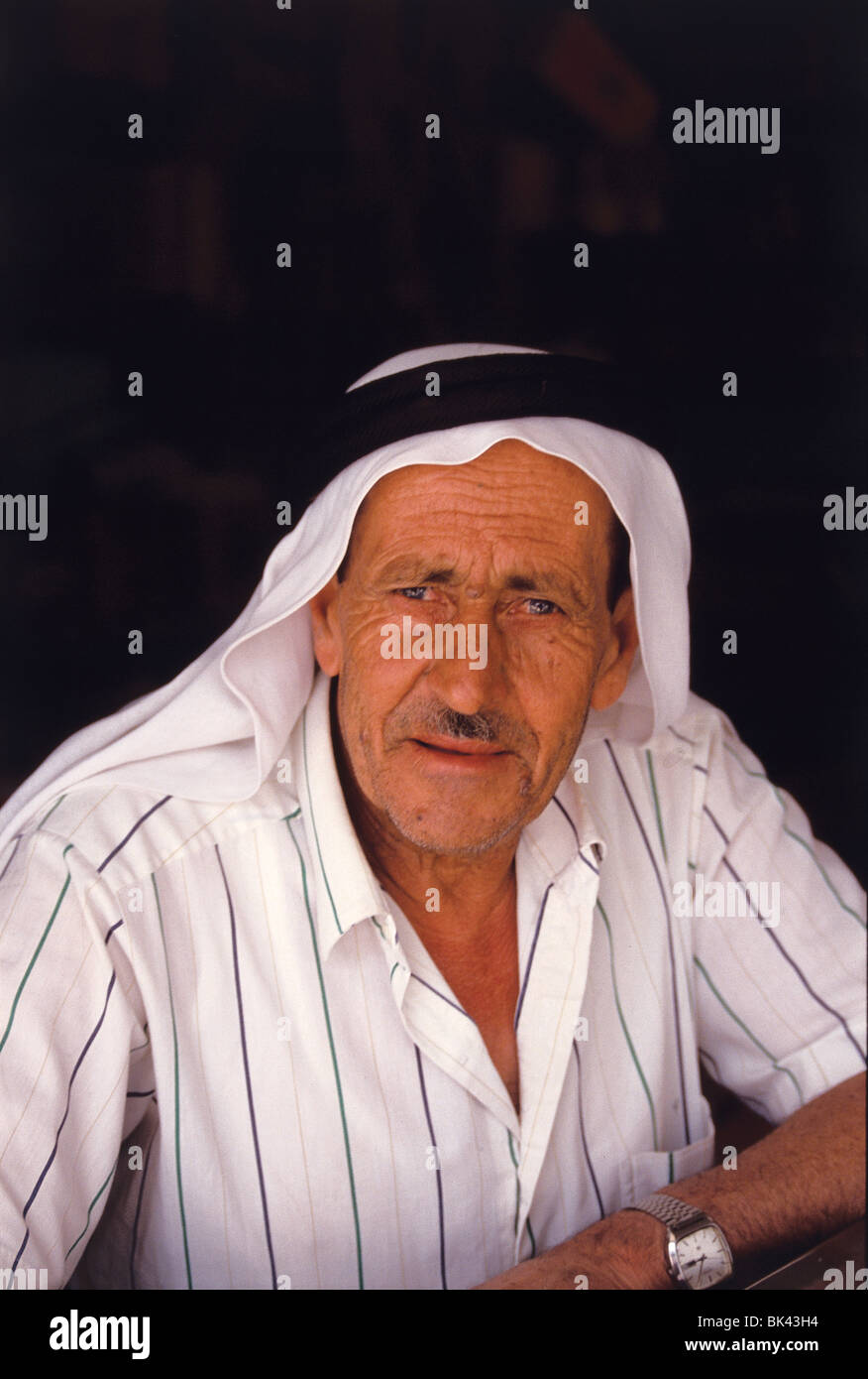 Portrait of an Palestinian man wearing a Keffiyeh, Israel Stock Photo ...