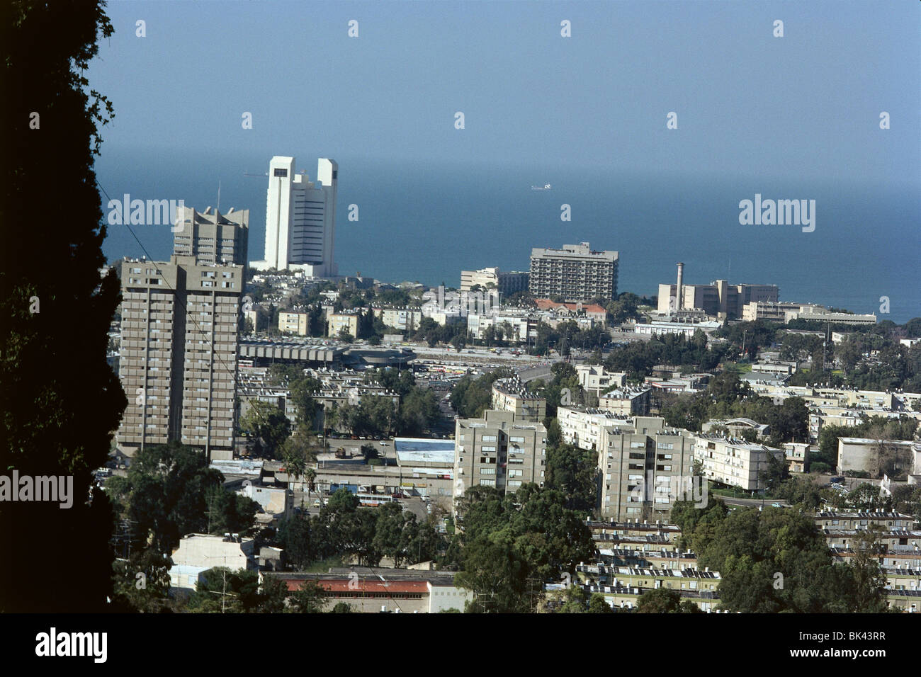 Scenic view from Mount Carmel of Haifa, Israel with Rambam Hospital hi ...