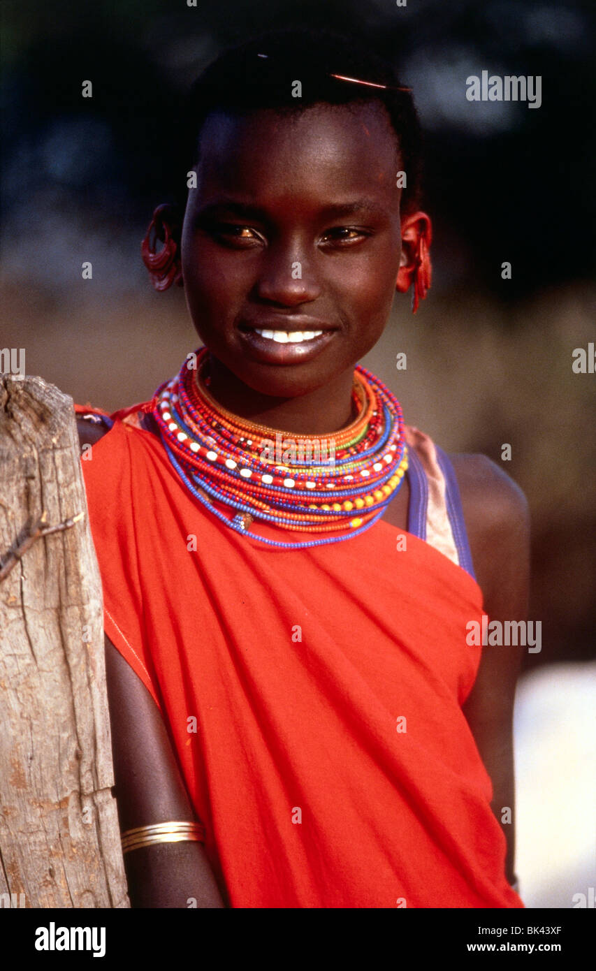 Maasai woman with beaded necklaces in Kenya, East Africa Stock Photo ...