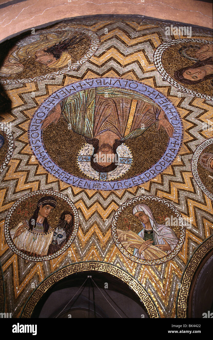 Mosaic Icon on the ceiling of the Basilica of the Dormition on Mount ...