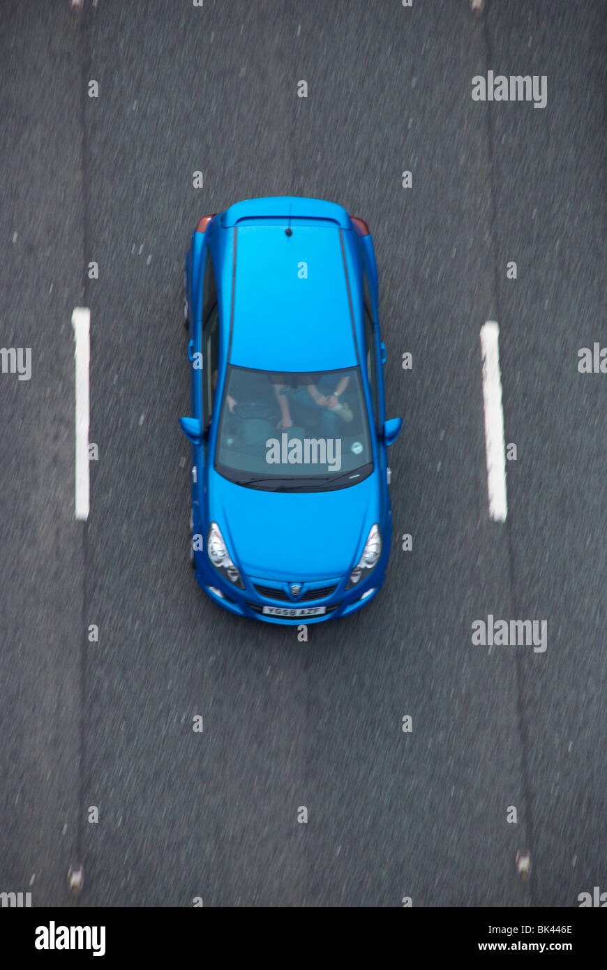 Blue car on the M62 motorway Stock Photo - Alamy