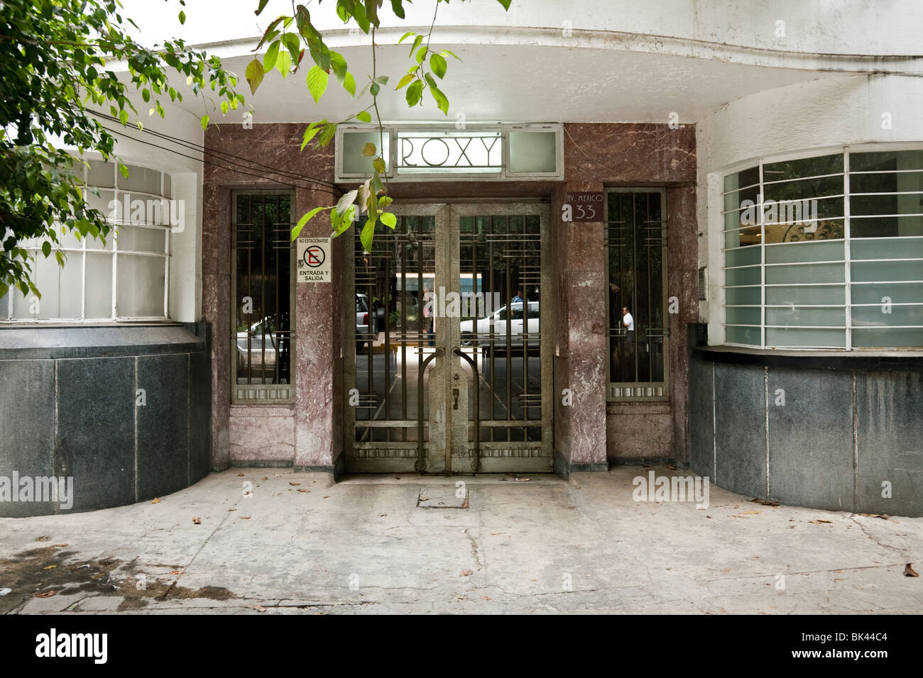 shell like entrance to Art Deco Roxy apartment building in the Condesa district of Mexico City ...