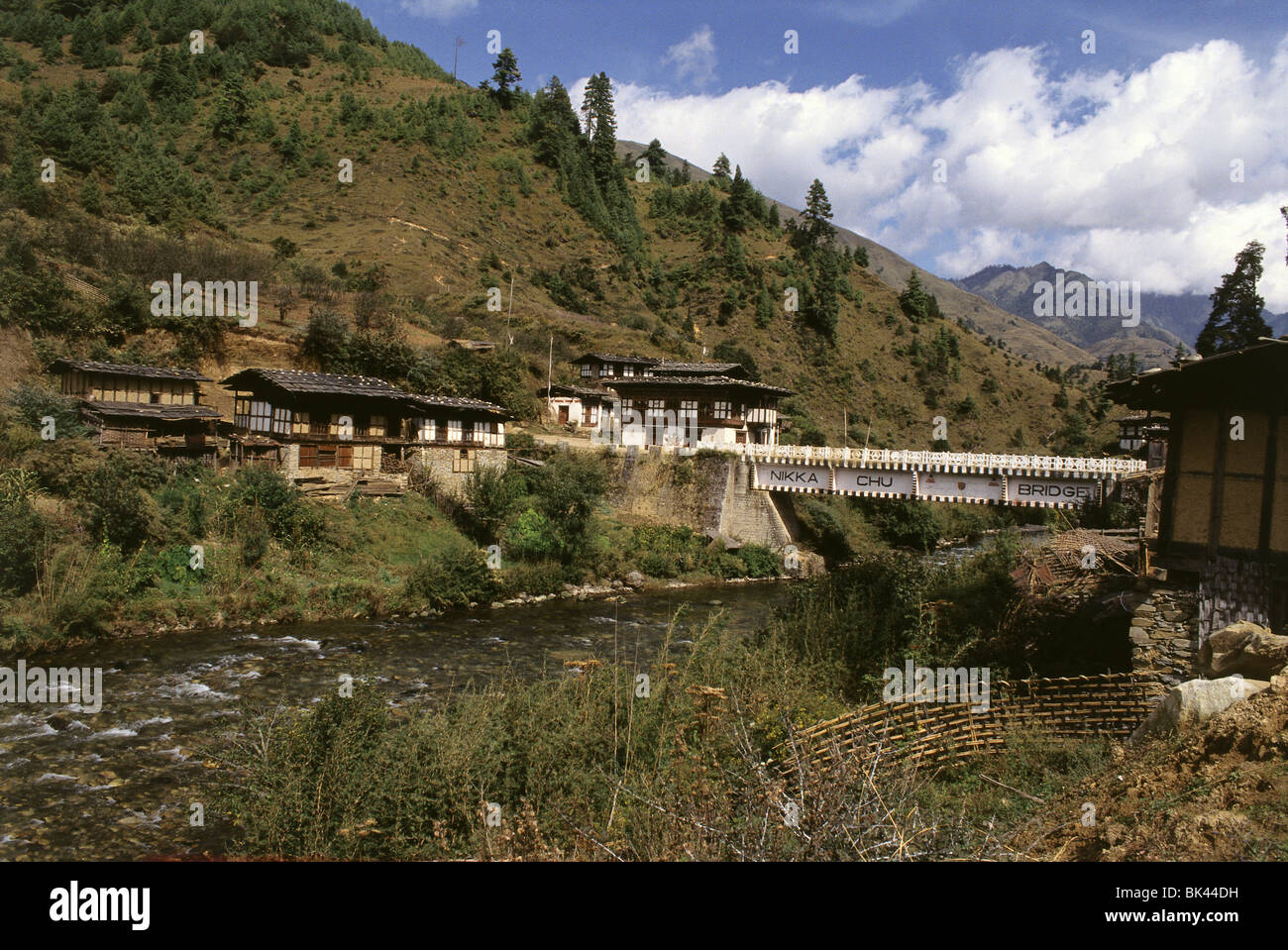 Bridge over the Nikka Chu River in the Kingdom of Bhutan Stock Photo ...