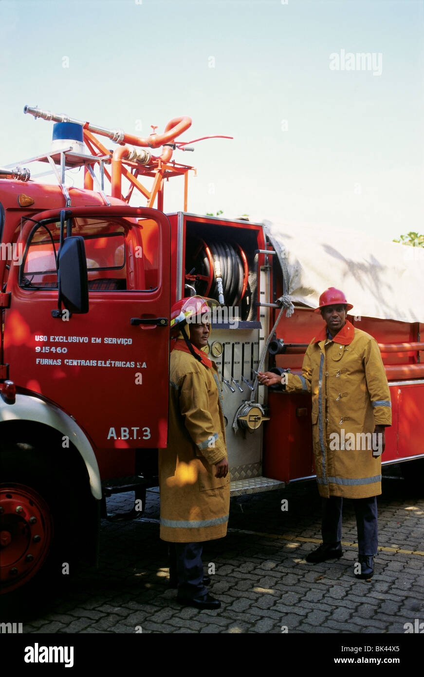 Firefighters with fire truck in Brazil, South America Stock Photo - Alamy