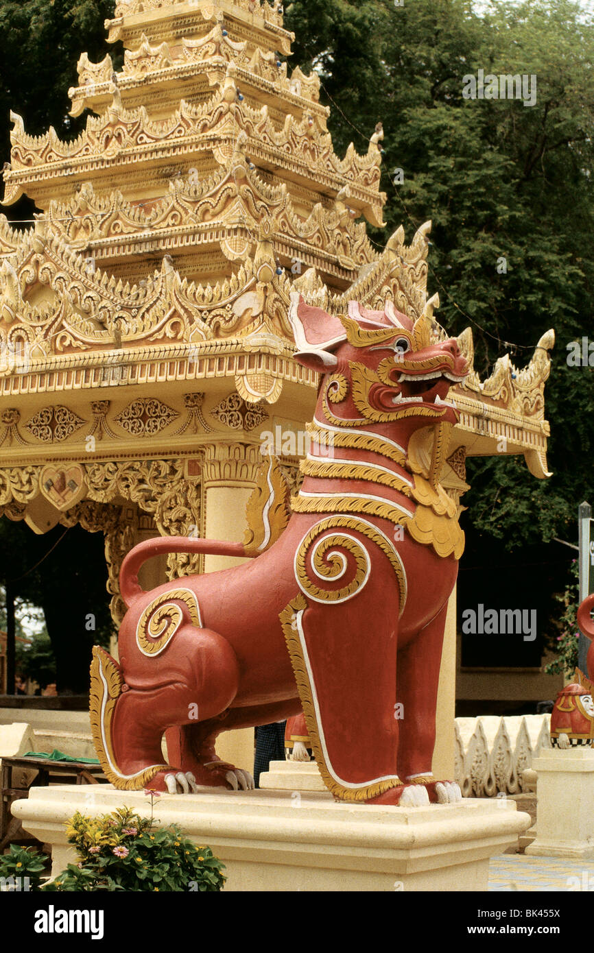 Chinthe (mythical lion-dragon) guarding a Buddhist temple, Myanmar ...