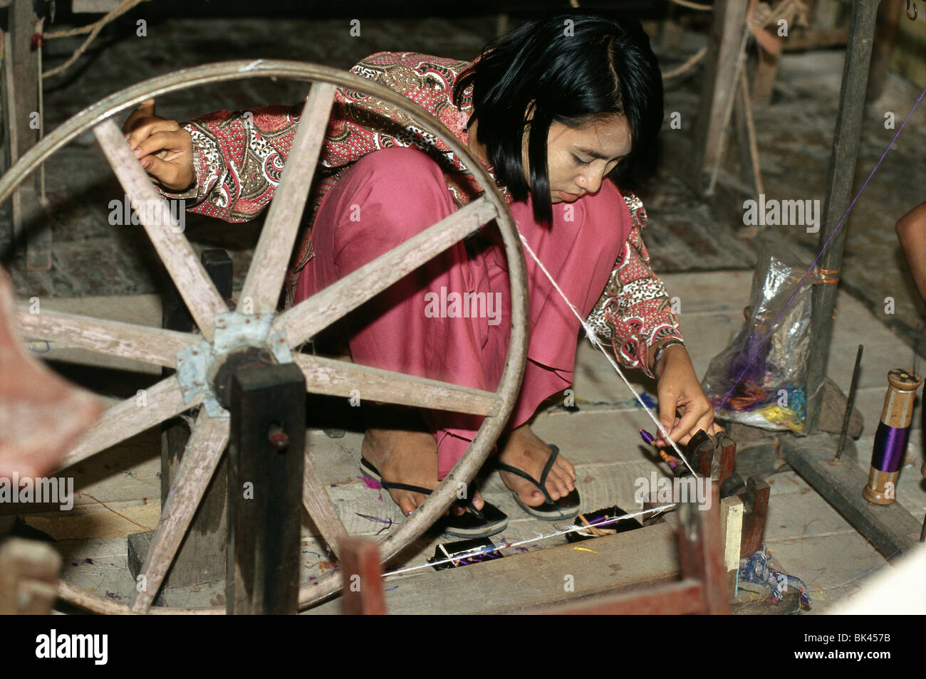 Silk Weaving Factory, Myanmar Stock Photo - Alamy