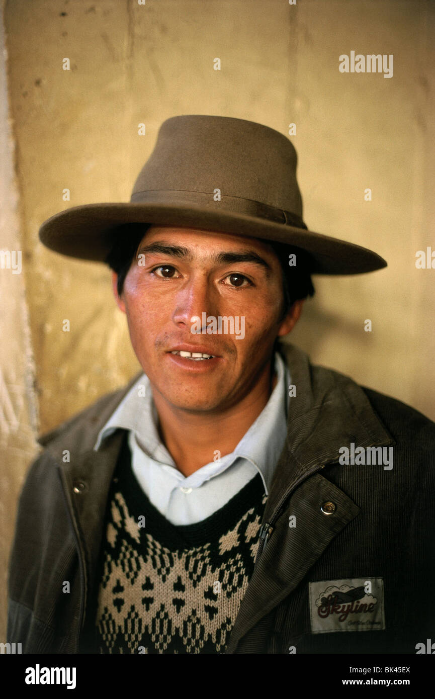 Portrait of young man wearing a rancheros hat, Chile Stock Photo - Alamy