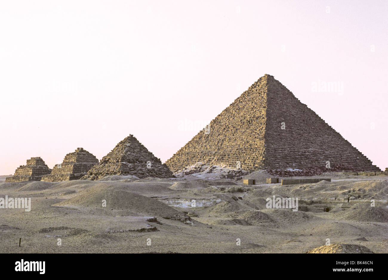 Pyramid of Menkaure in Giza Egypt with three smaller pyramids (Pyramids ...