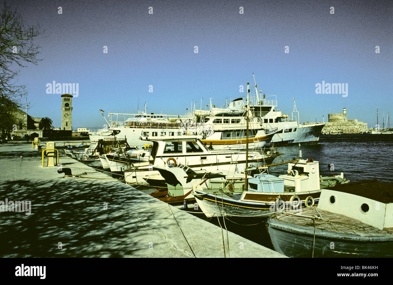 Boats anchored in the Mandraki Harbor at Rhodes, Greece Stock Photo - Alamy