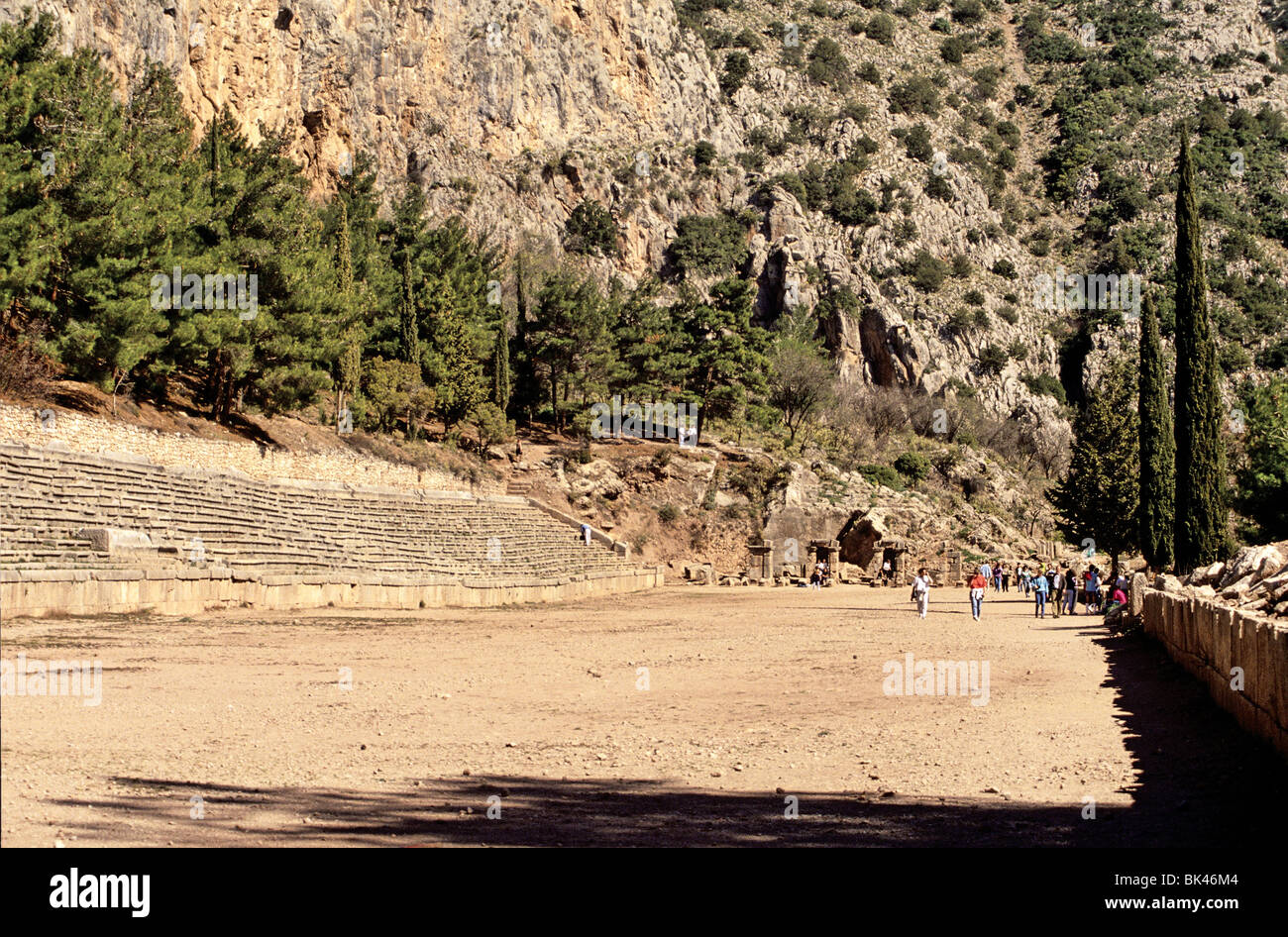 Ancient Greek sports stadium at the ruins of the Delphi Sanctuary ...