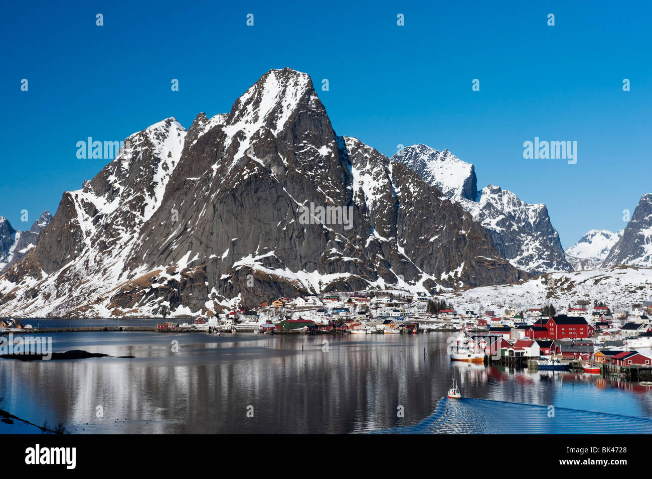 View of village of Reine in Moskenes in Lofoten Islands in Norway in ...