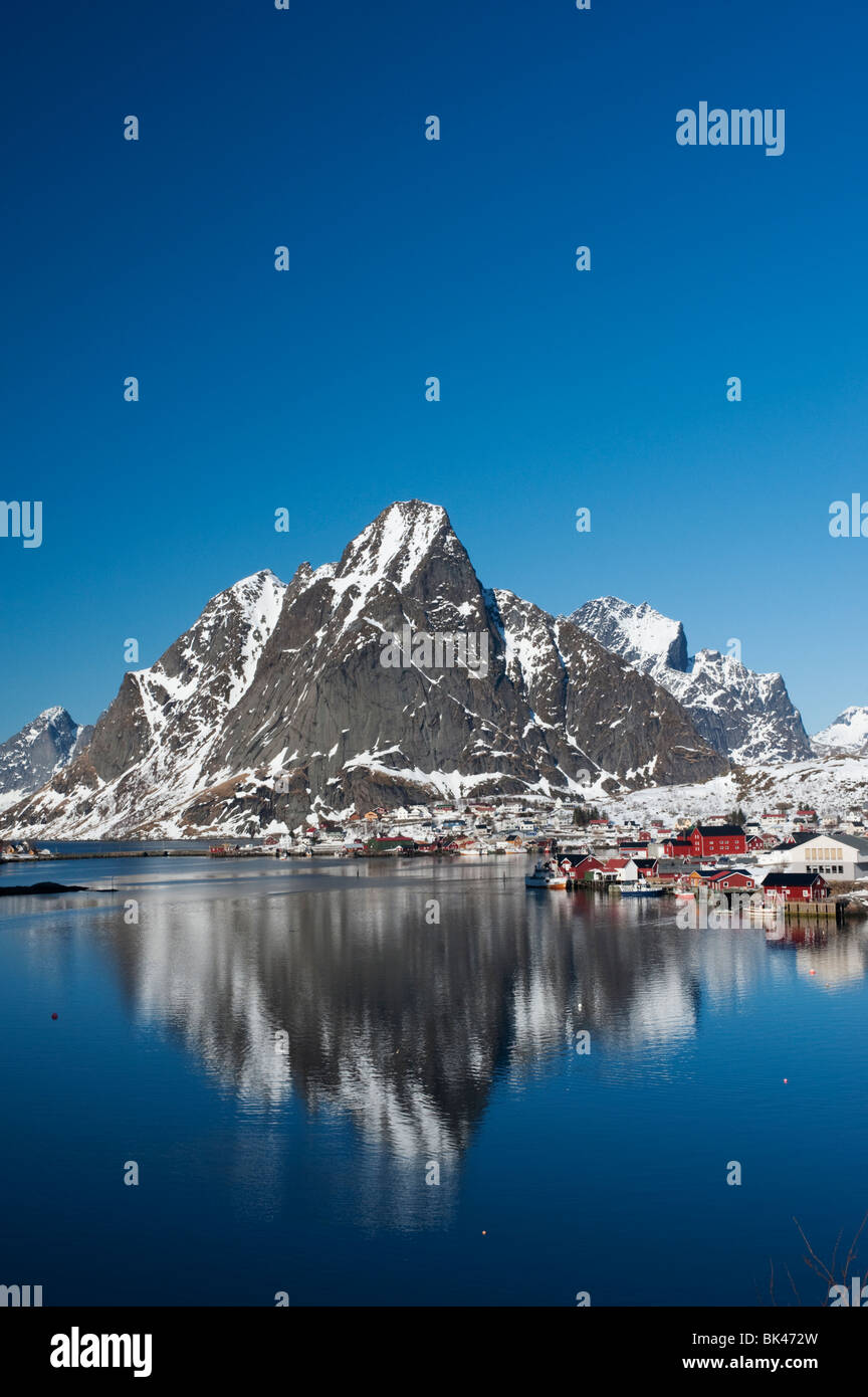 View of village of Reine in Moskenes in Lofoten Islands in Norway in ...