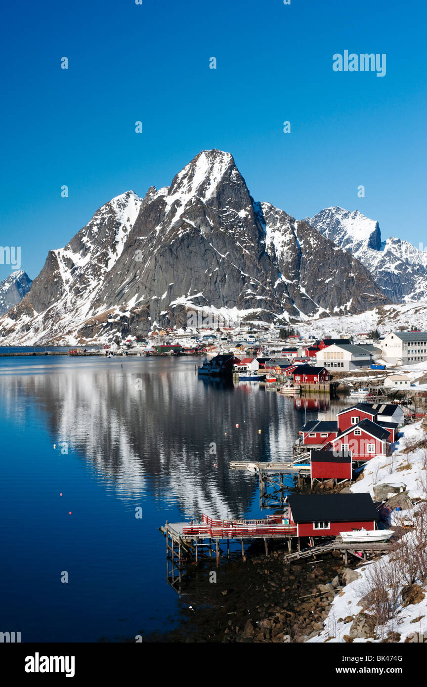View of village of Reine in Moskenes in Lofoten Islands in Norway in ...