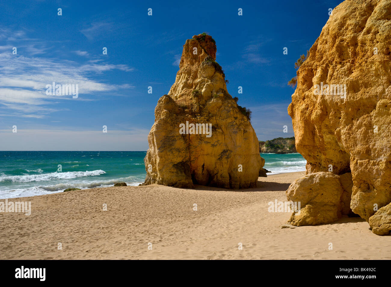 Portugal, the Algarve, rock formation on Praia do Vau beach near Praia ...