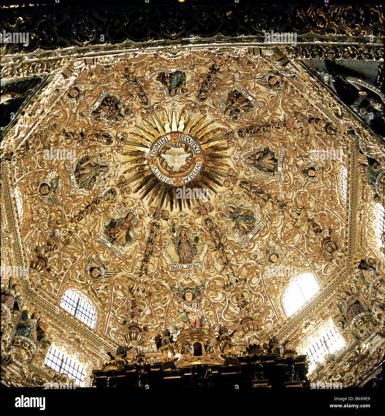 Gold leaf dome Chapel of Rosary Church of Santo Domingo in Puebla ...