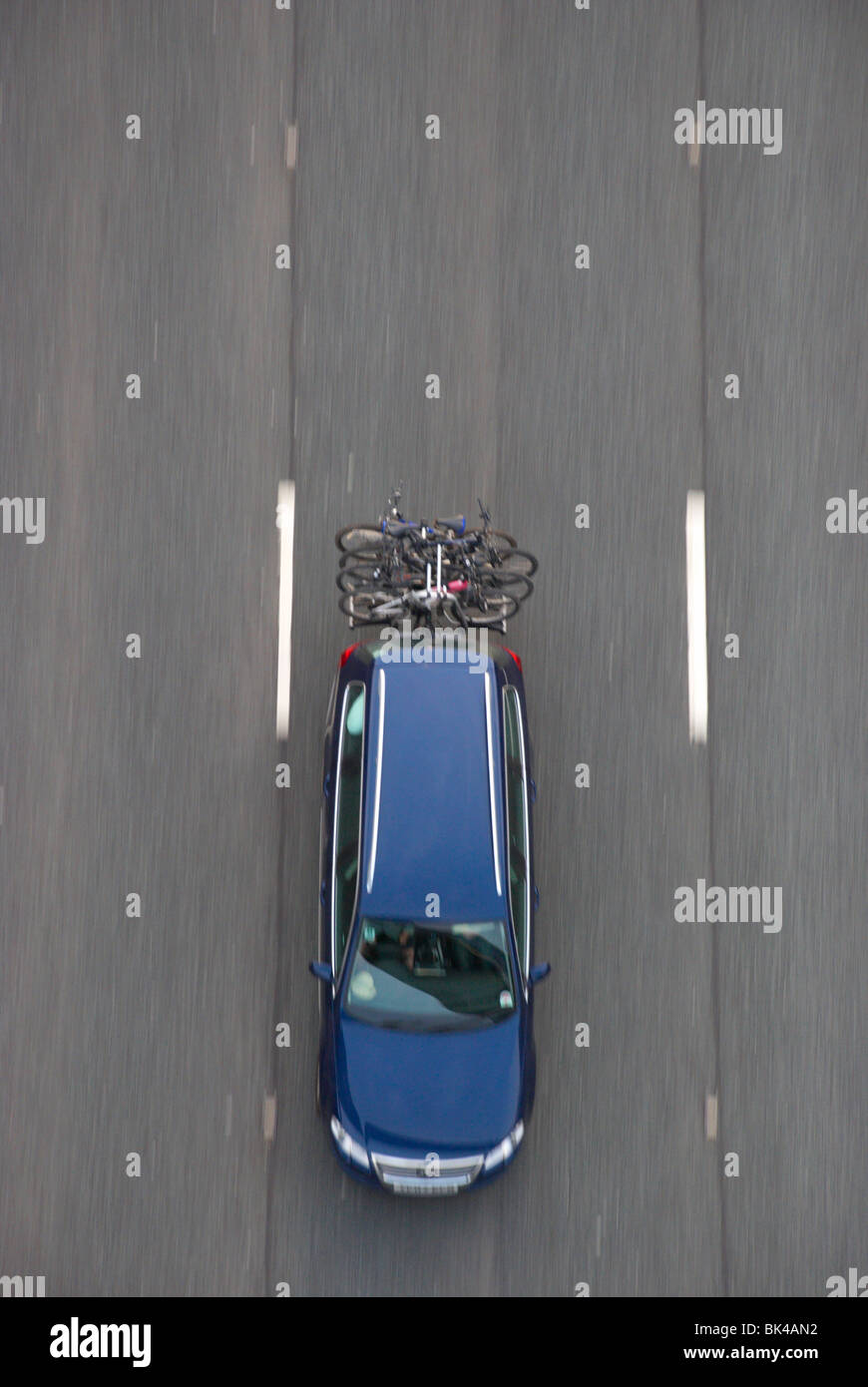 Blue estate car (with bikes on the back) on the M62 motorway Stock ...