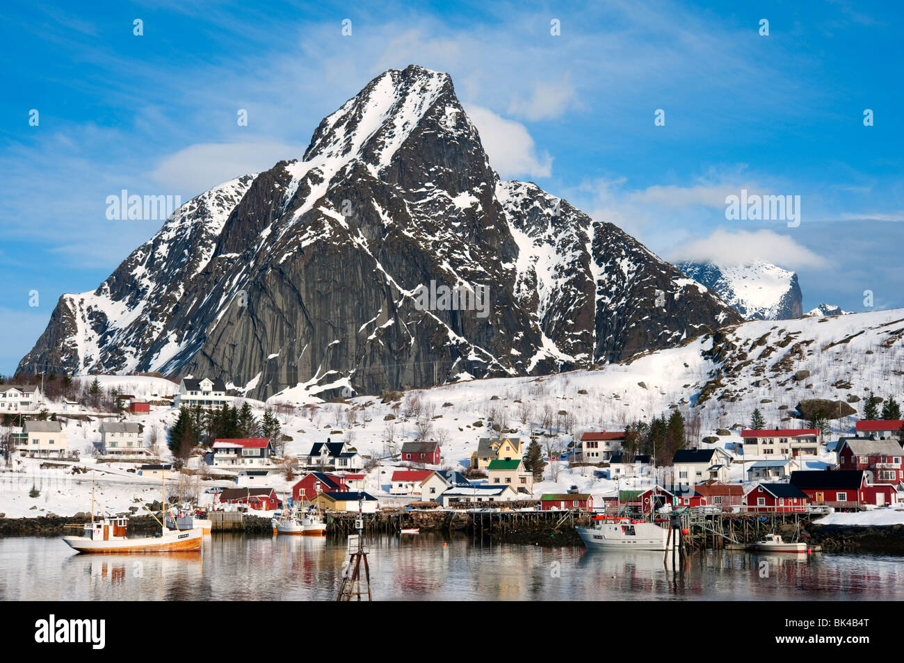 View of village of Reine in Moskenes in Lofoten Islands in Norway in ...
