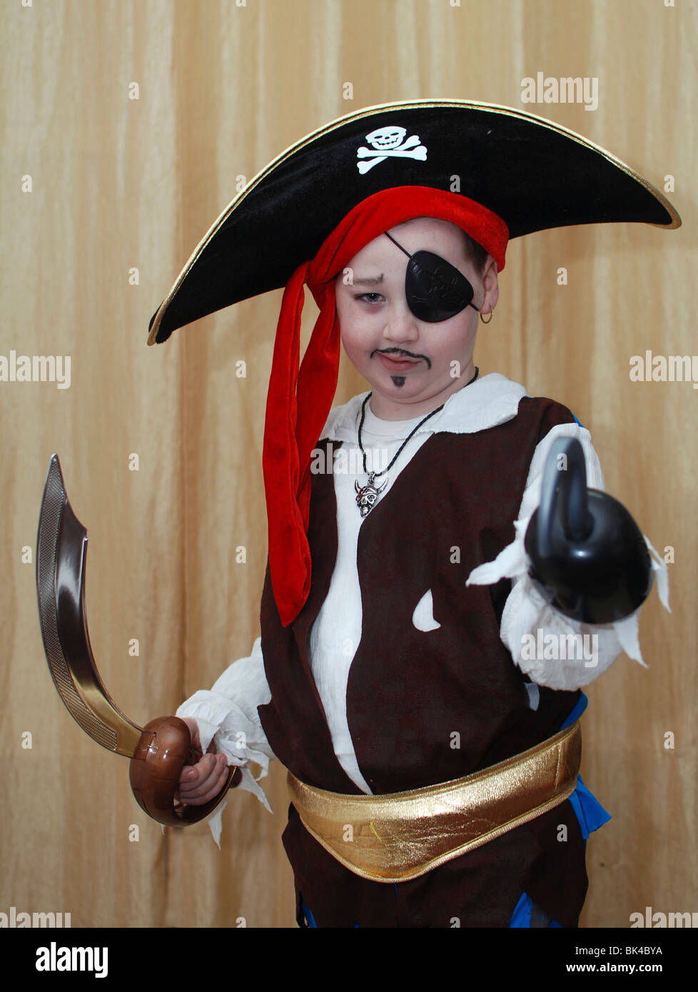 Young boy of 7 dressed up as a pirate for the Jewish celebration of ...