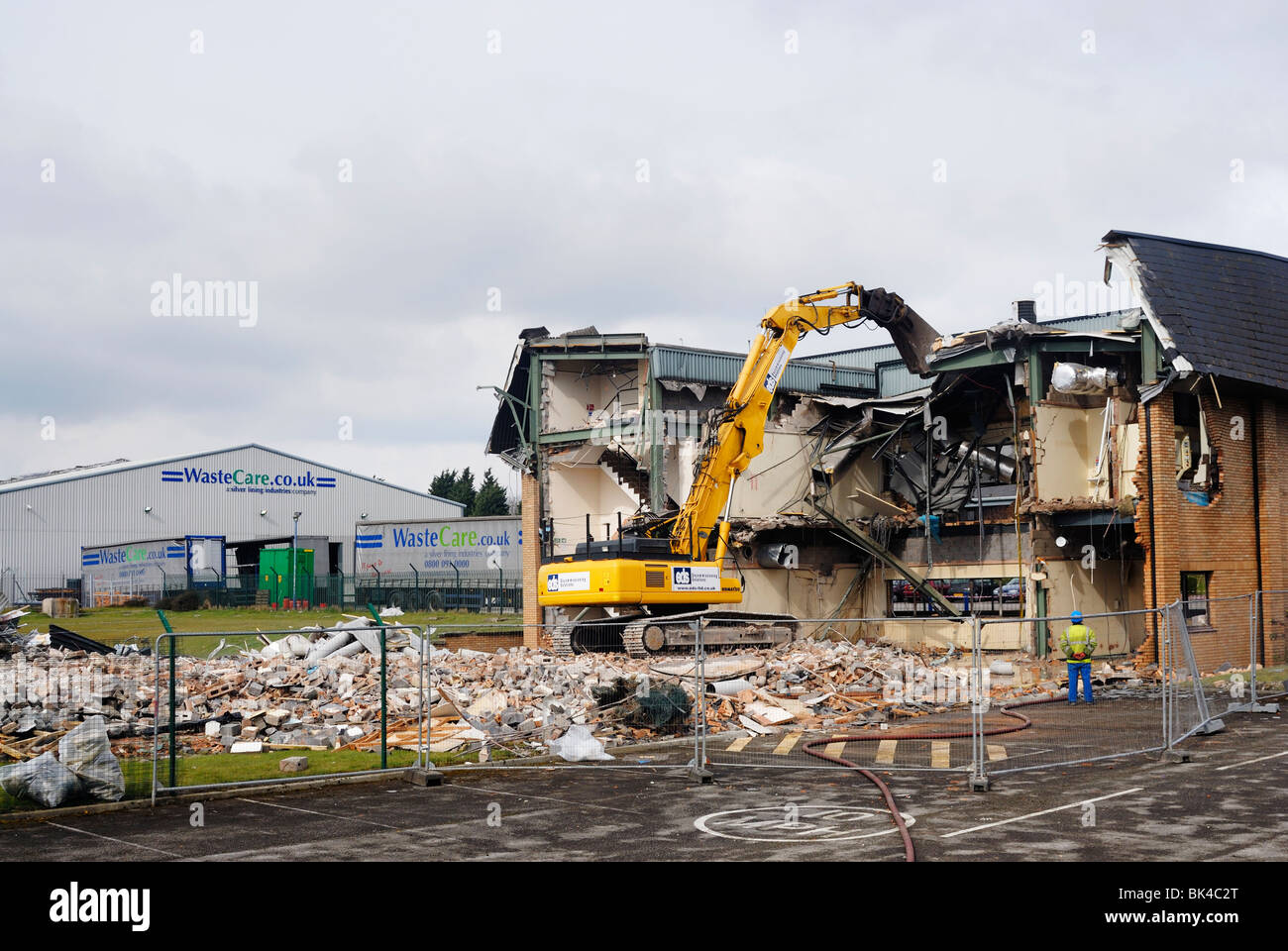 Demolition of disused buildings in Shell Green Widnes to clear the area ...