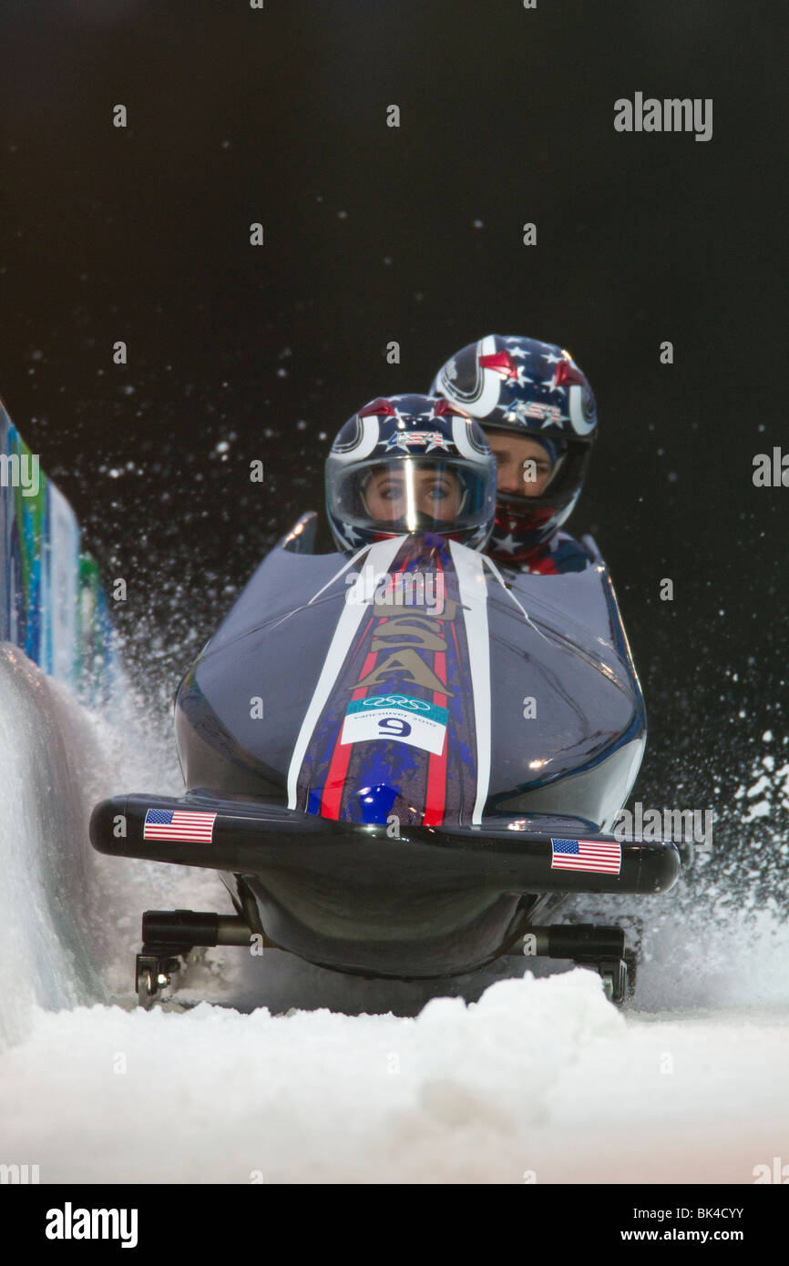 Bree Schaaf and Emily Azevedo (USA) competing in the Women's Bobsled ...