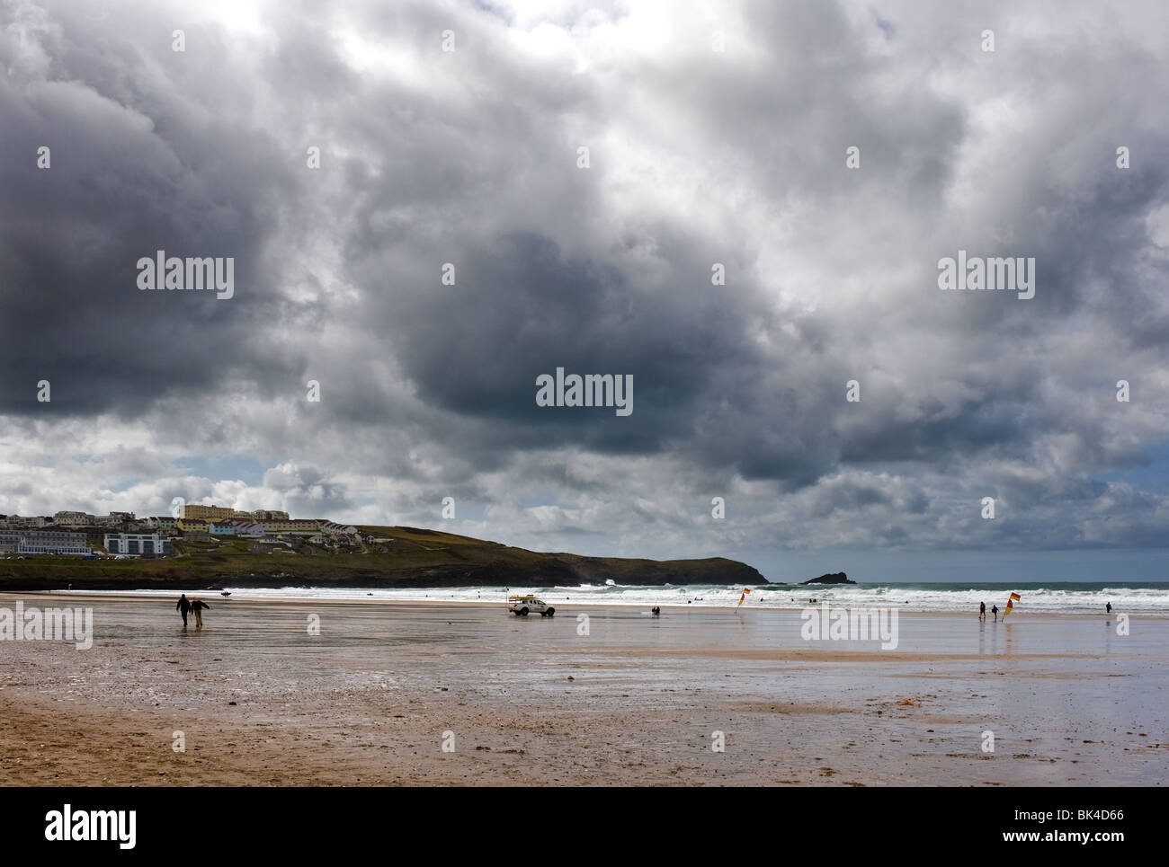 Rain clouds gathering over Fistral Beach in Newquay in Cornwall. Photo ...