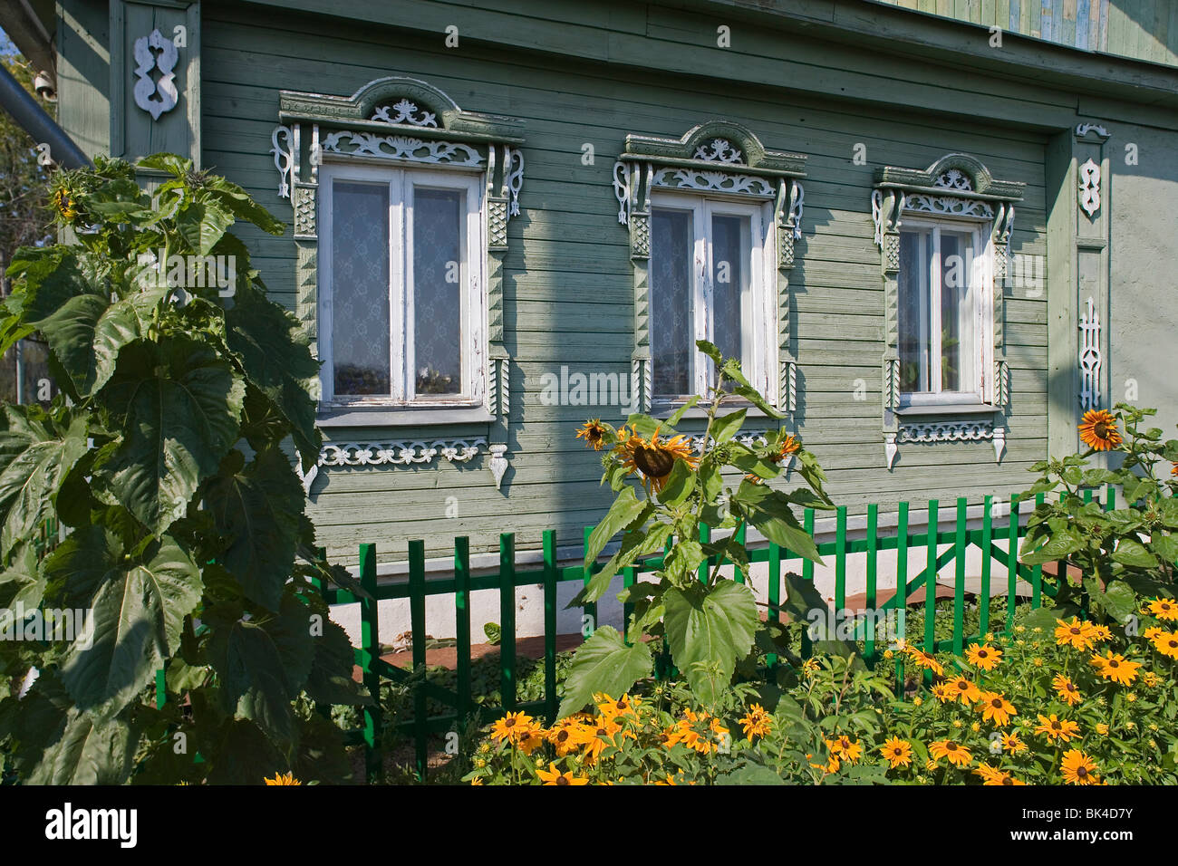 Russia,Golden Ring,Kostroma,Typical houses,window,wooden,coloured Stock ...