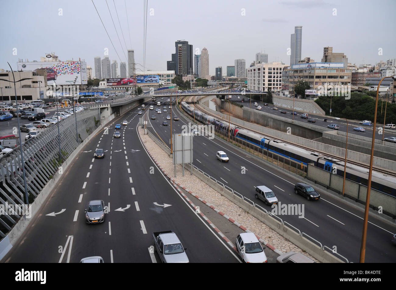 Israel, Tel Aviv The Ayalon Highway that runs through the metropolis ...