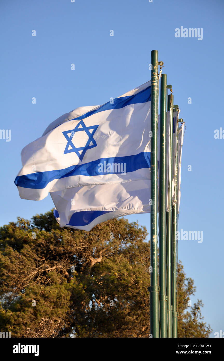 A row of Israeli blue and white flags blowing in the breeze Stock Photo ...