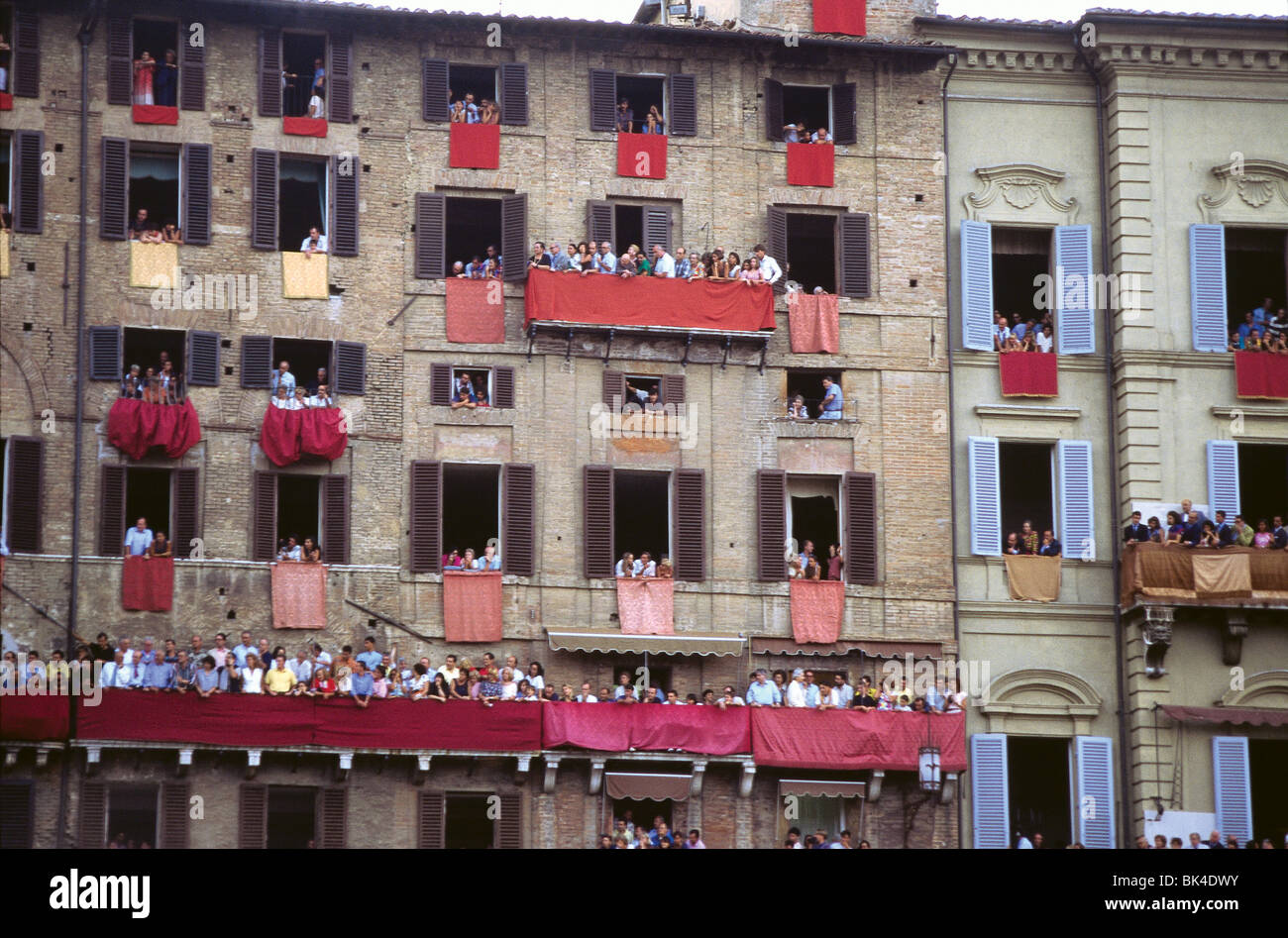 Crowd scene for the horserace, the Palio in Siena, Italy Stock Photo ...