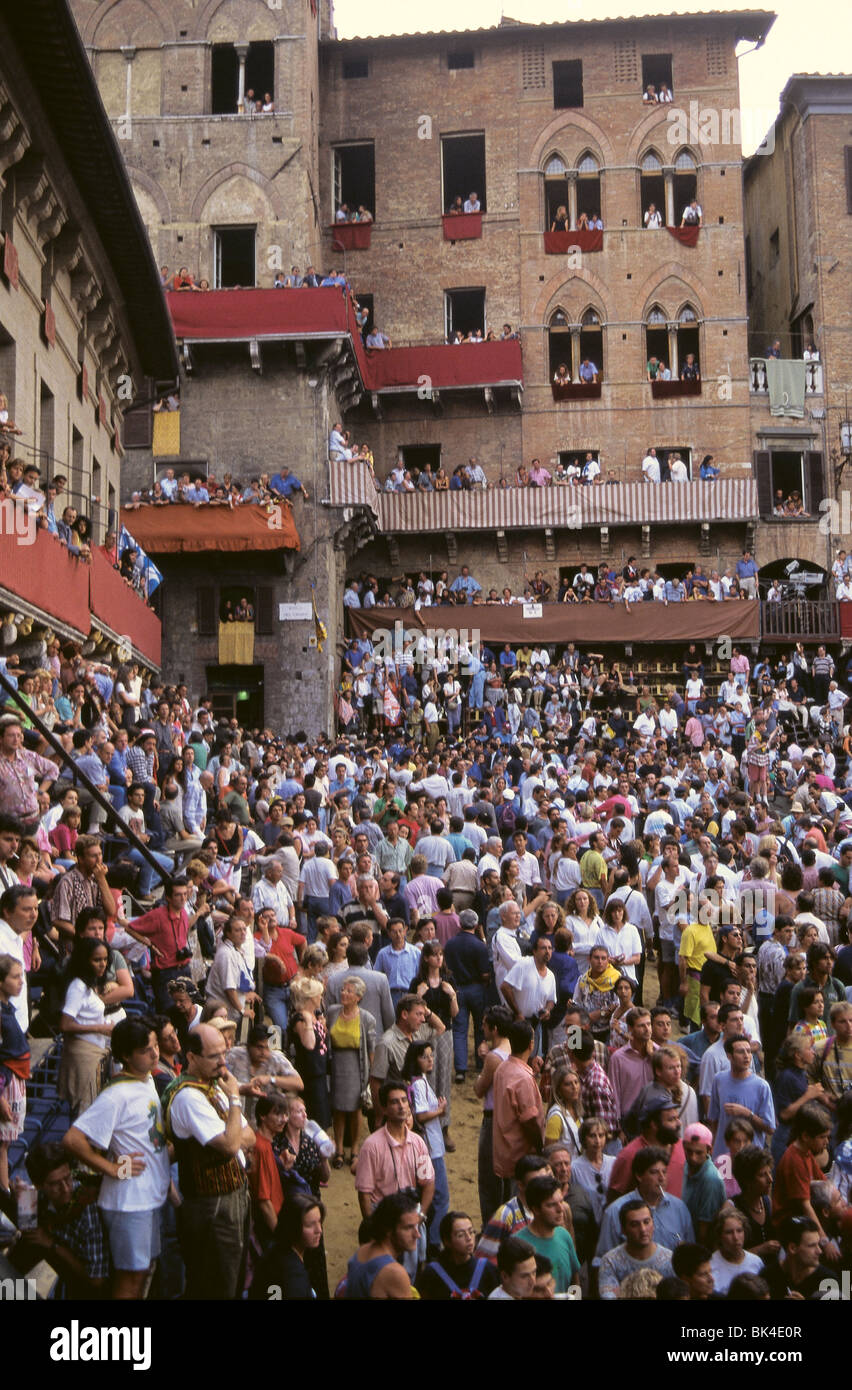 Crowd scene for the horserace, the Palio in Siena, Italy Stock Photo ...