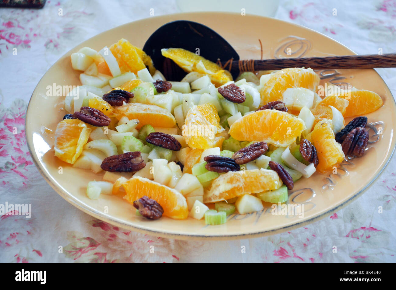 Israeli Breakfast, Fruit salad with oranges apples and nuts Stock Photo ...
