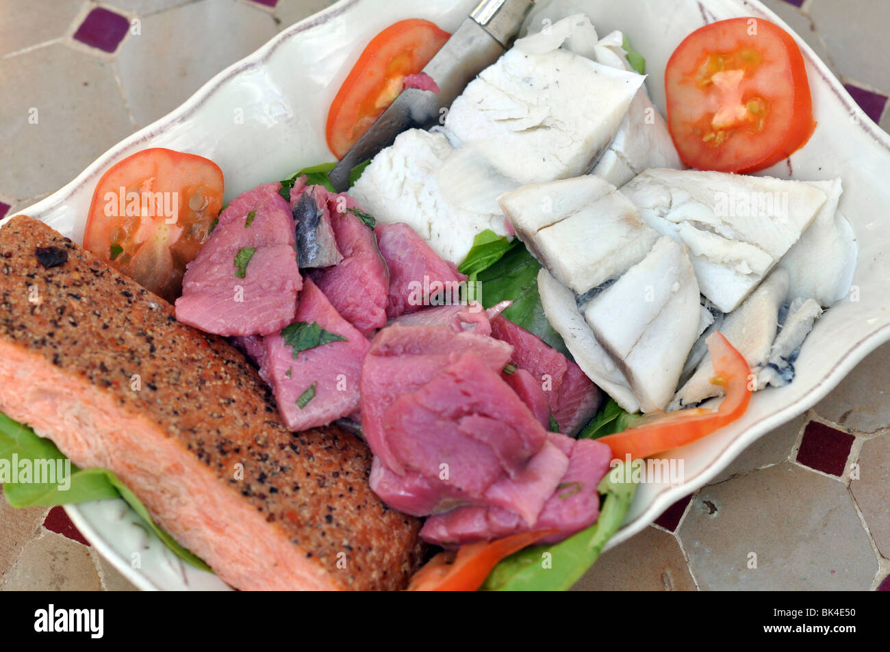 Israeli Breakfast A fish platter with Hearing and pickled fish with ...