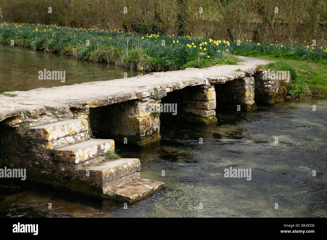 Stone clapper bridge over "River Leach", "Eastleach Martin", Cotswolds ...