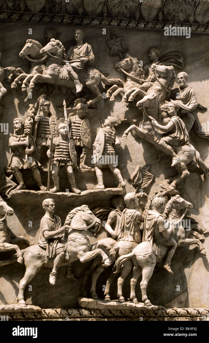 Detail on the base of the honorary column of Antoninus Pius showing the ...