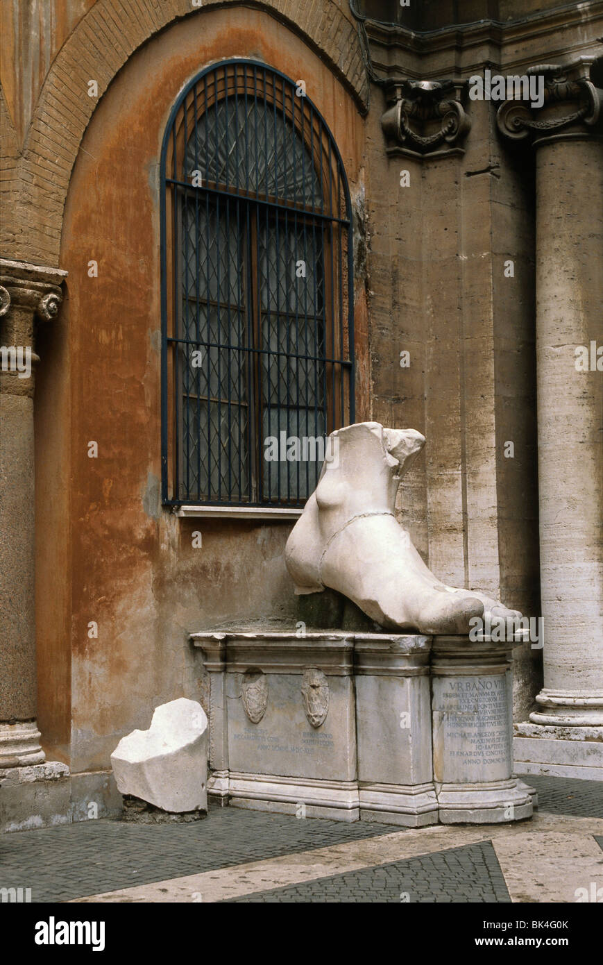 Colossal foot of the Roman Emperor Constantine in the courtyard of the ...