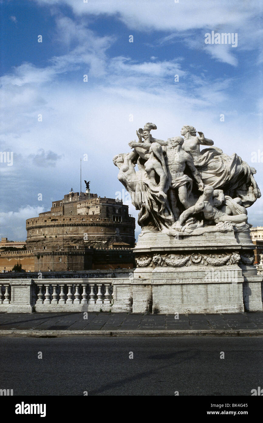 Marble sculpture on the Ponte Victor Emmanuel II with Castel Sant ...