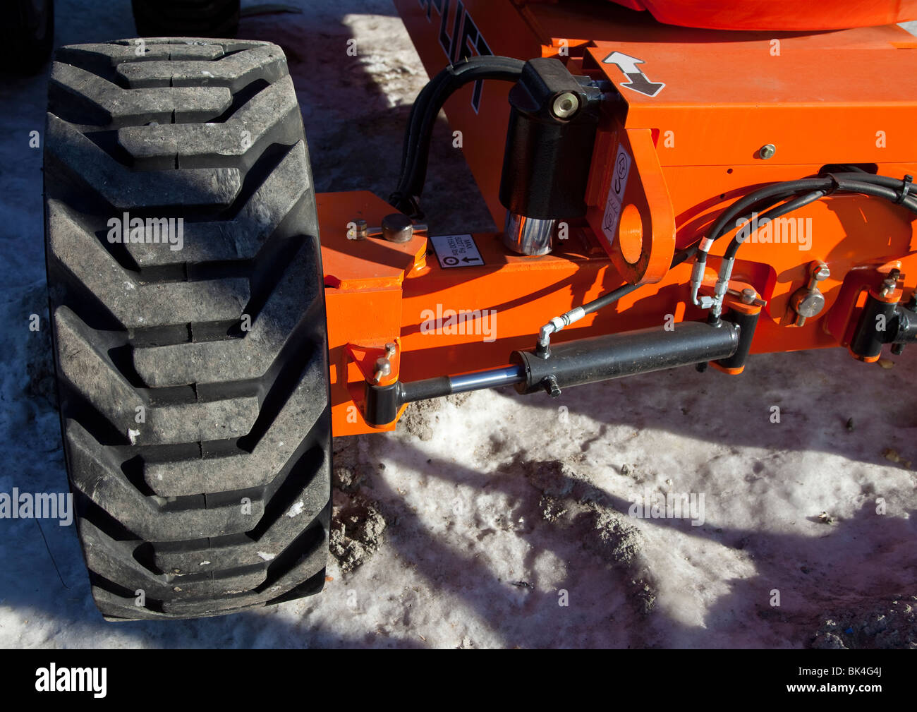 Hydraulic steering and drive unit in a self propelled boom lift Stock ...