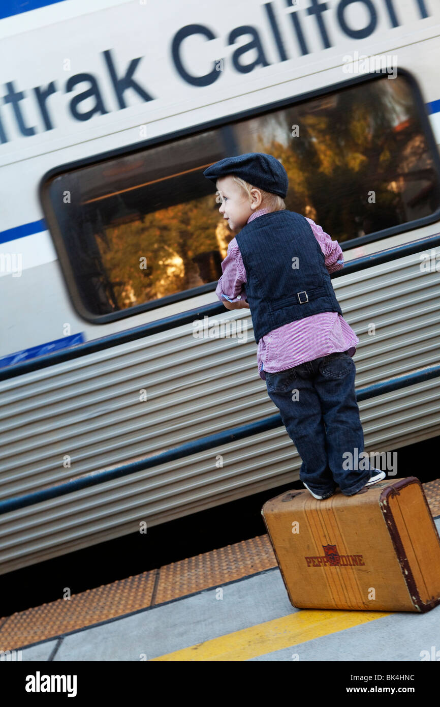 Boy watching trains hi-res stock photography and images - Alamy
