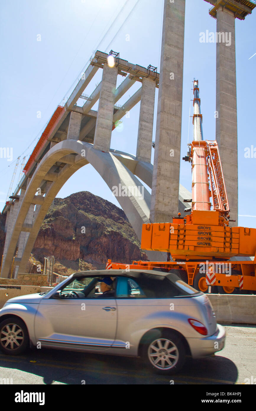 New Colorado River Bridge span across canyon below Hoover Boulder Dam ...
