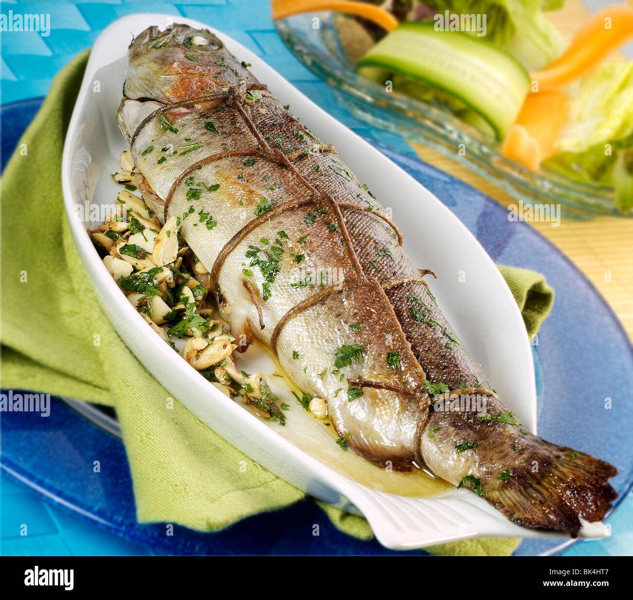 Roasted stuffed trout Stock Photo - Alamy