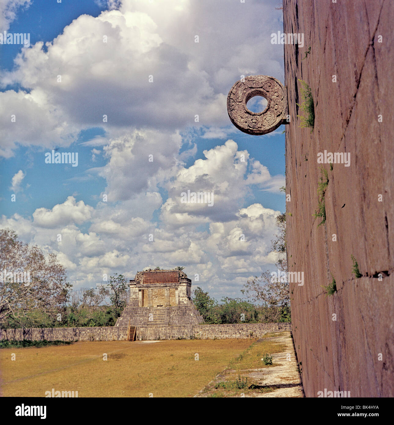 Mayan Pelote Ball Hoop, Sports Stadium, and Temple in Chichen Itza ...