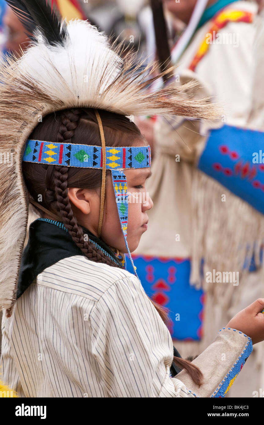 Native boy in traditional regalia, T'suu Tina Pow wow, Bragg Creek ...
