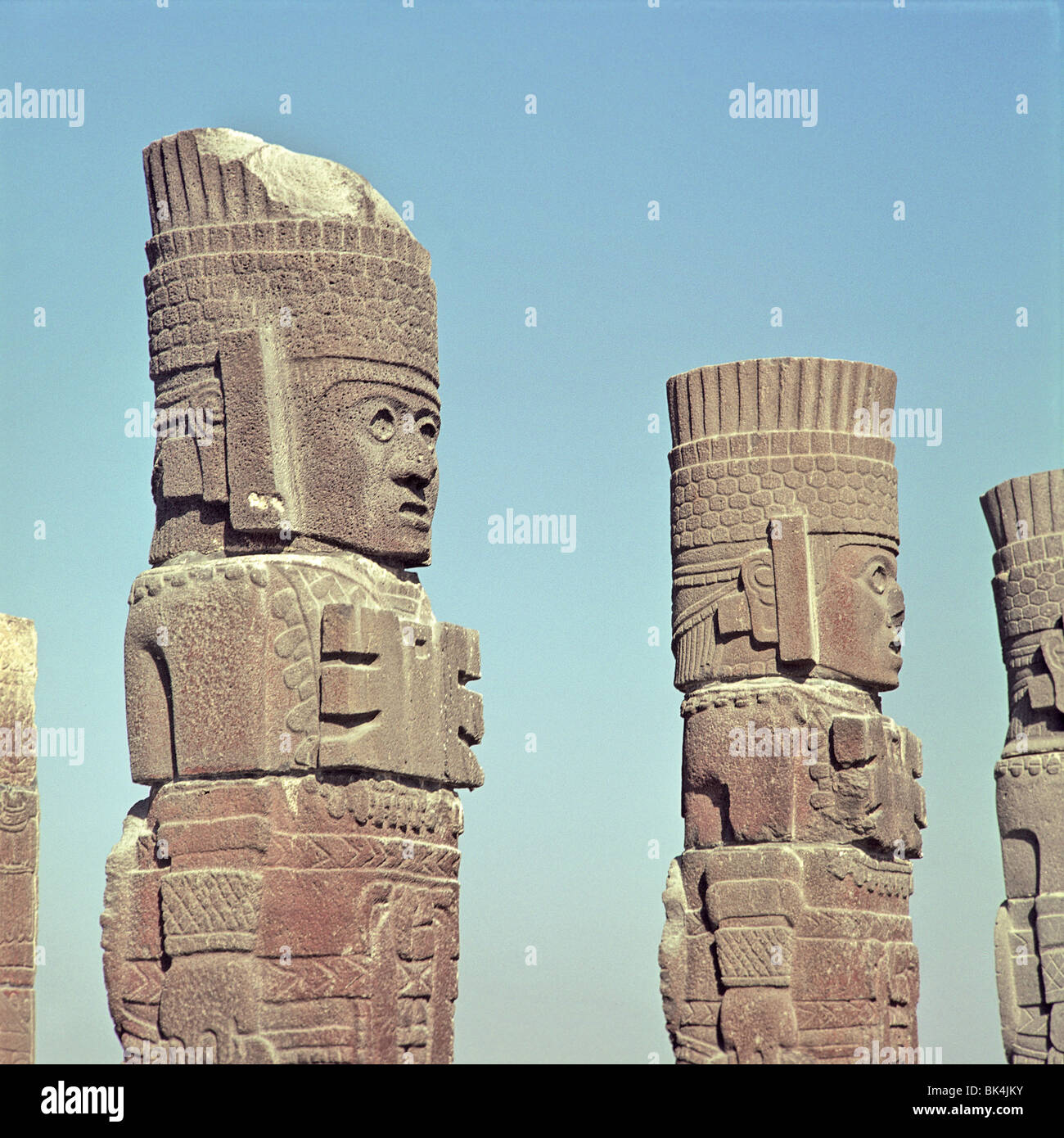 Atlantes columns at the Temple of Quetzalcoatl in Tula, Mexico Stock ...