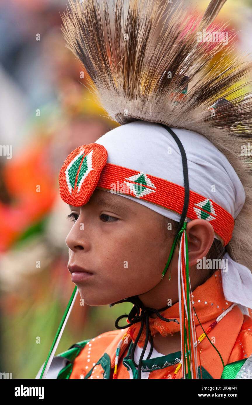 Young boy in traditional First Nations regalia, T'suu Tina Pow wow ...