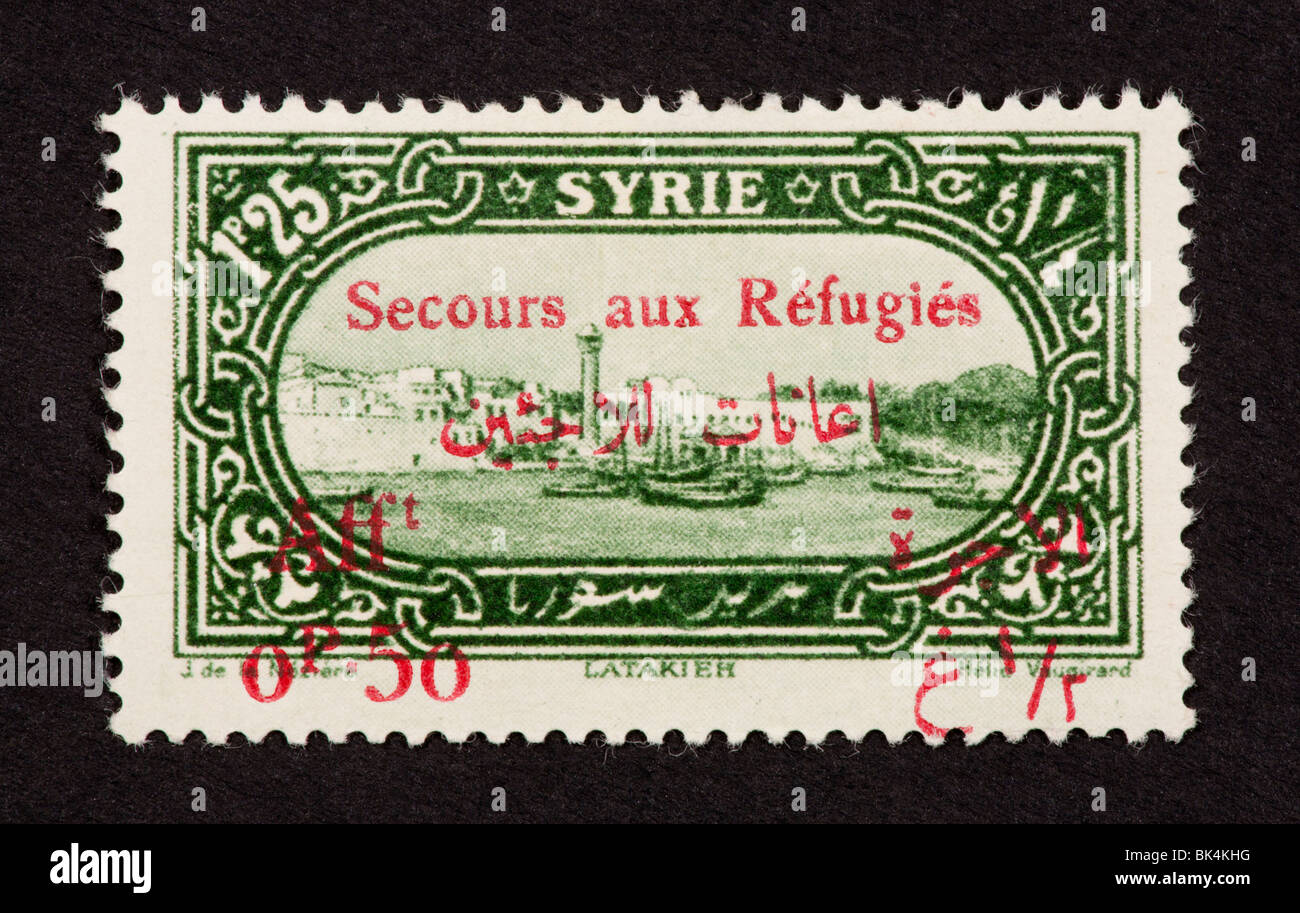 Postage stamp from Syria overprinted for semi-postal use for refugee ...