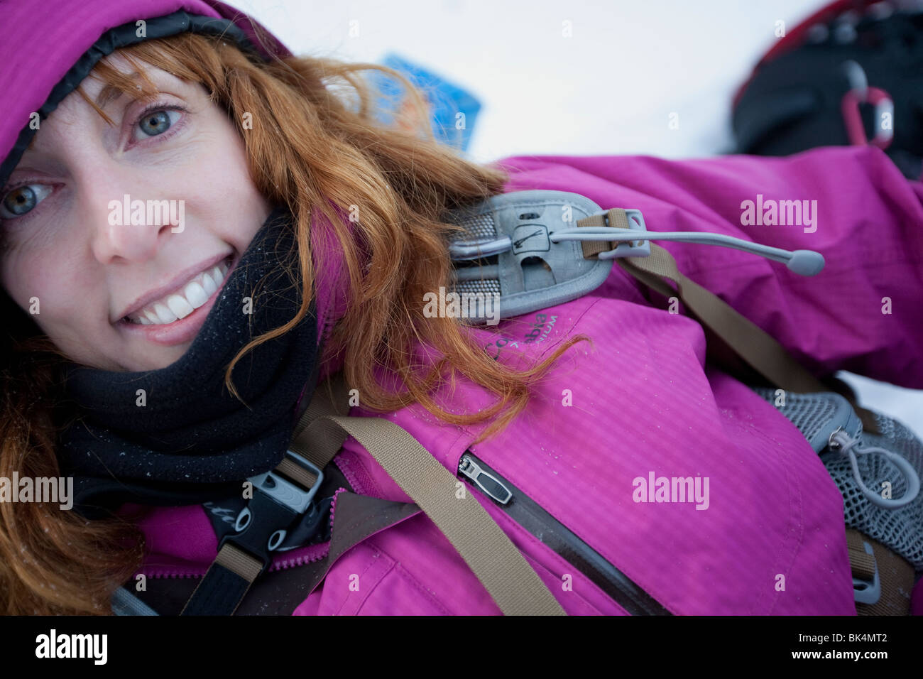 Face of an active young woman engaged in an active winter Stock Photo ...
