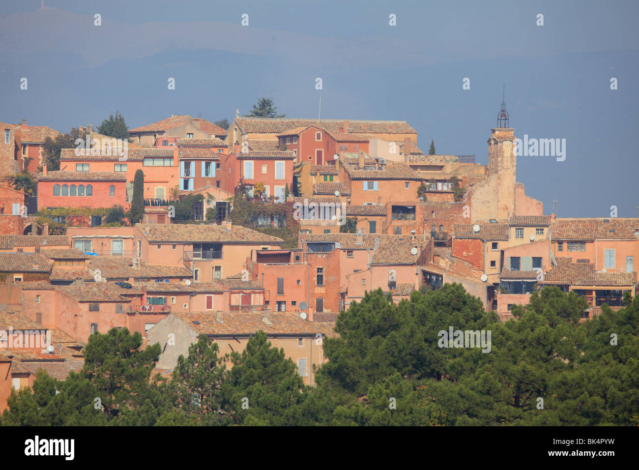 Picturesque Provence village of Rousillon near the Ochre valley called ...