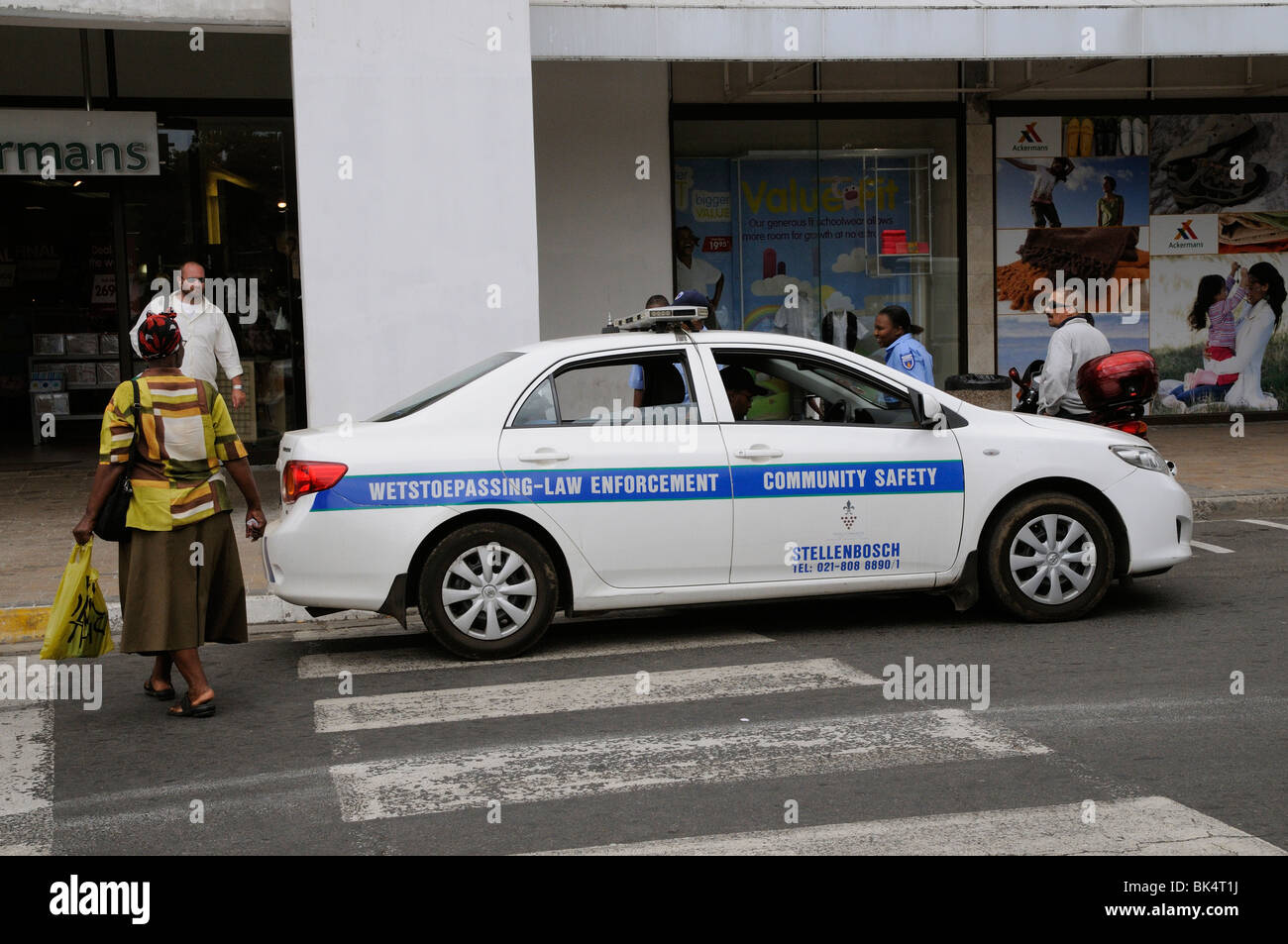 Law enforcement police car parked on a pedestrian crossing Stellenbosch ...